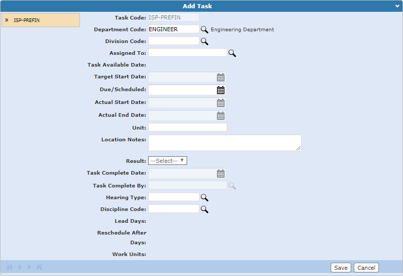 Task Panel Fields